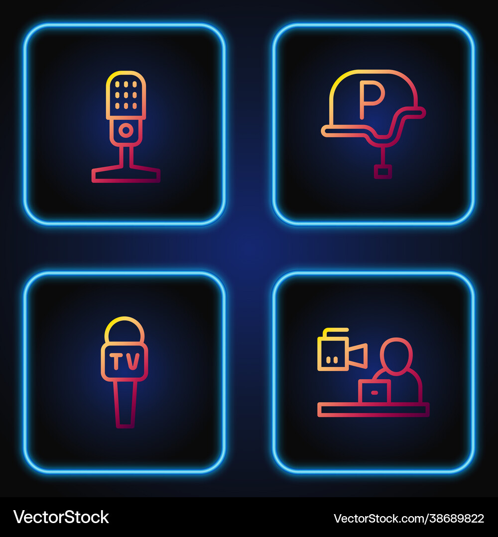 Set line breaking news microphone and war Vector Image