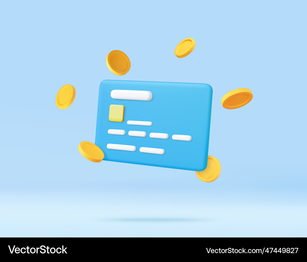 3d credit card floating coins around Royalty Free Vector