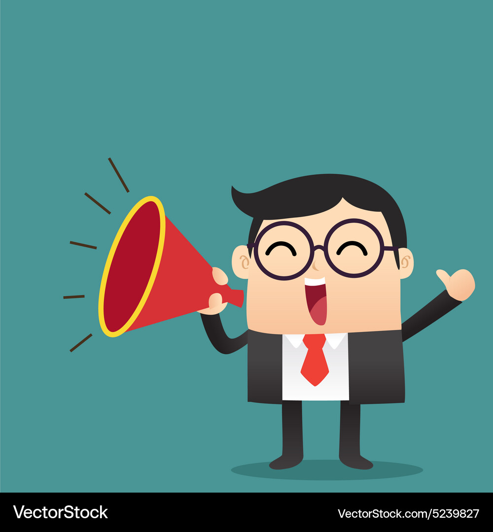 Business cartoon with megaphone Royalty Free Vector Image