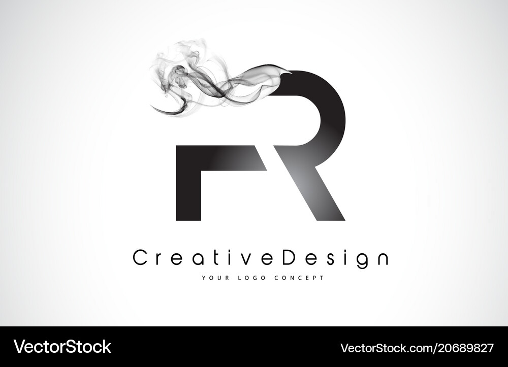 Fr letter logo design with black smoke Royalty Free Vector