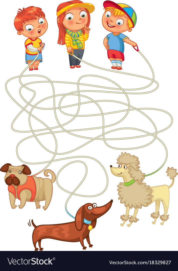 Funny maze game help owners find their pets Vector Image