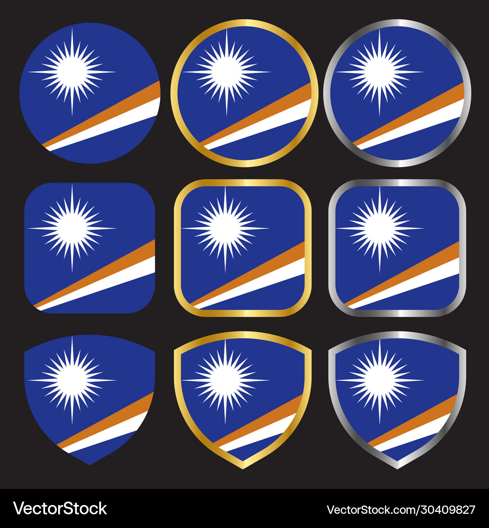 Marshall islands flag icon set with gold Vector Image
