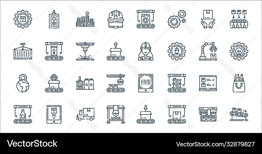 Mass production line icons linear set quality Vector Image