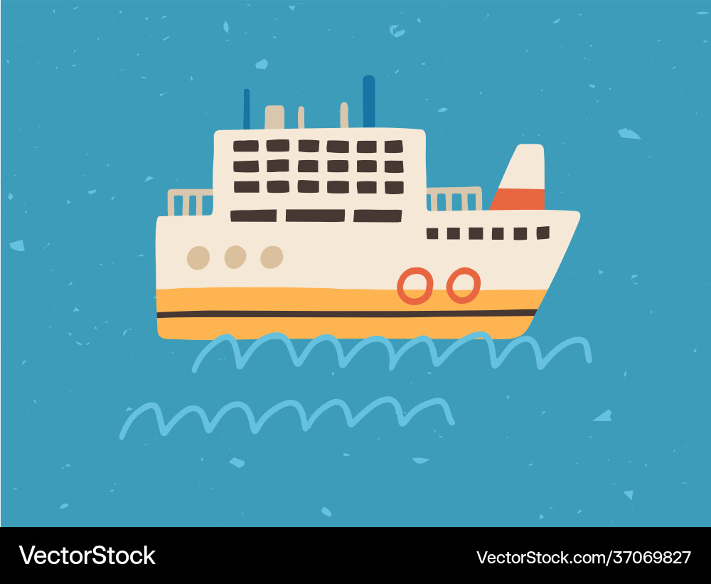 Scene with ship floating in sea or ocean side Vector Image