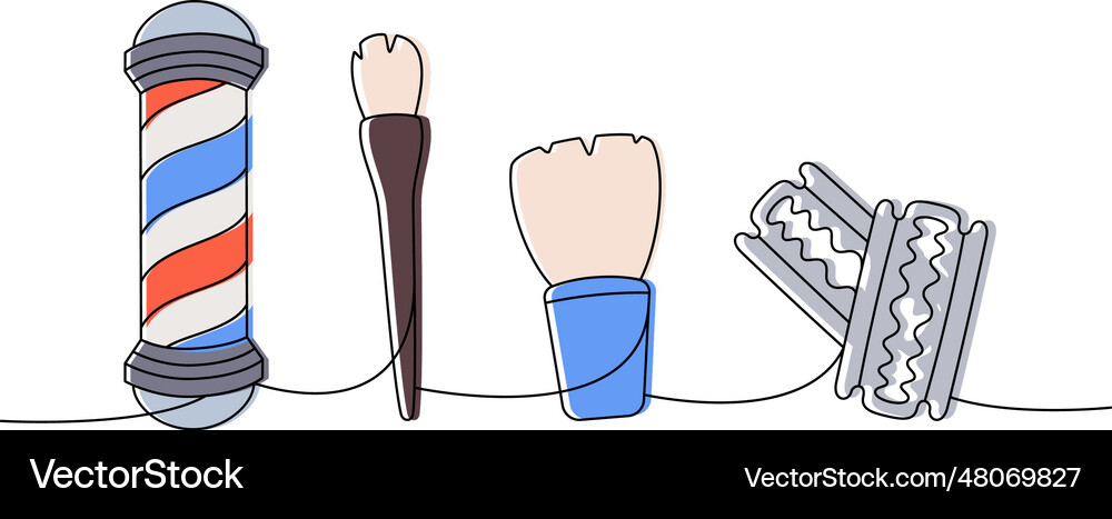 Set of barber shop tools one line colored Vector Image