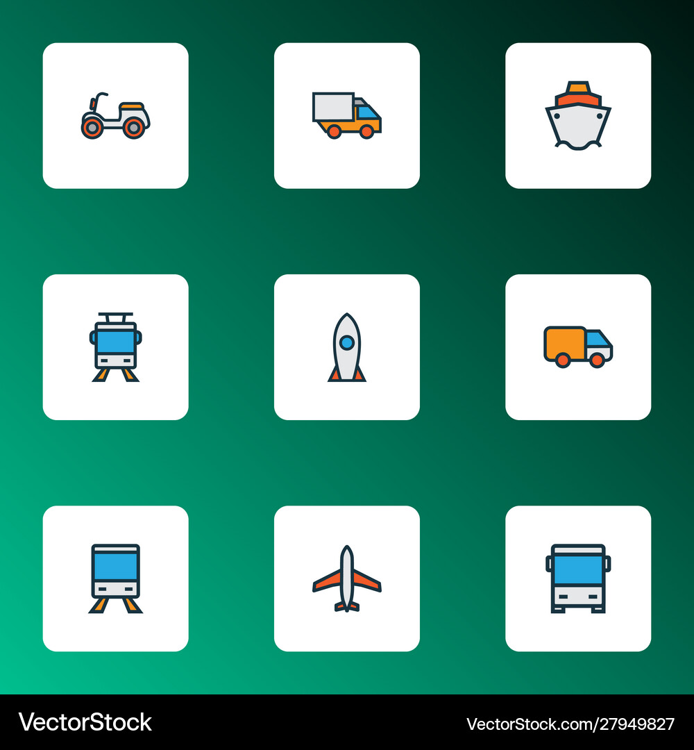 Shipment icons colored line set with train bus Vector Image