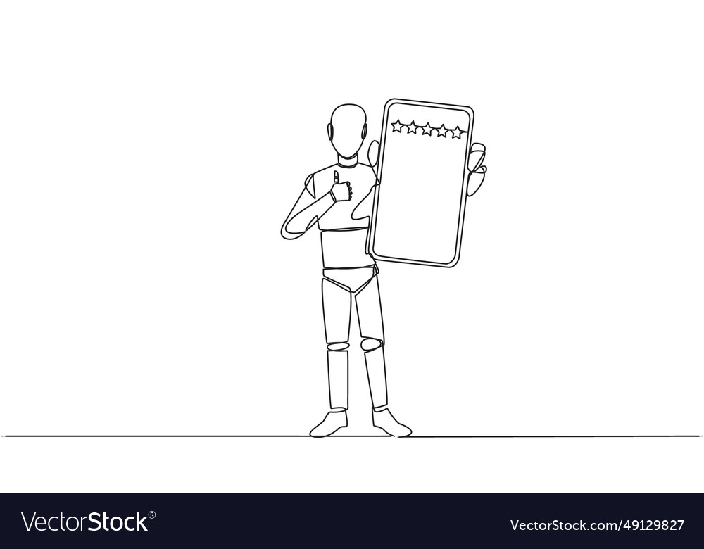 Single Continuous Line Drawing Robot Standing Vector Image