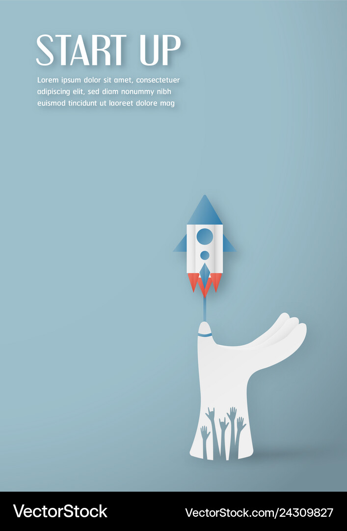 With start up concept in paper cut craft Vector Image