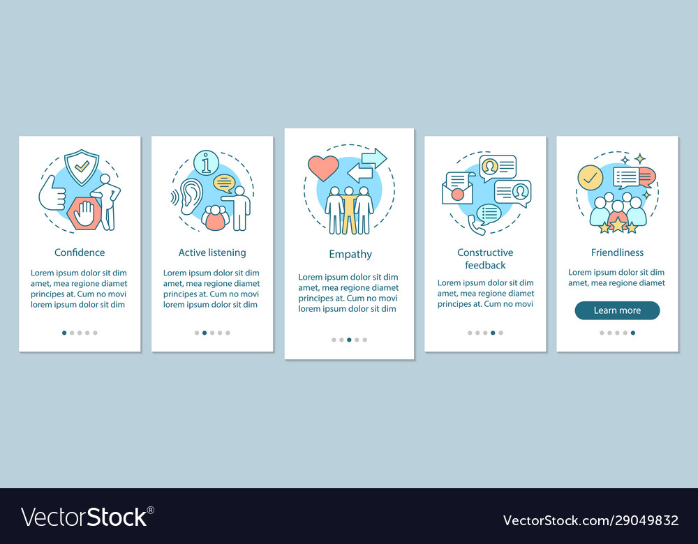 Communication skills onboarding mobile app page Vector Image