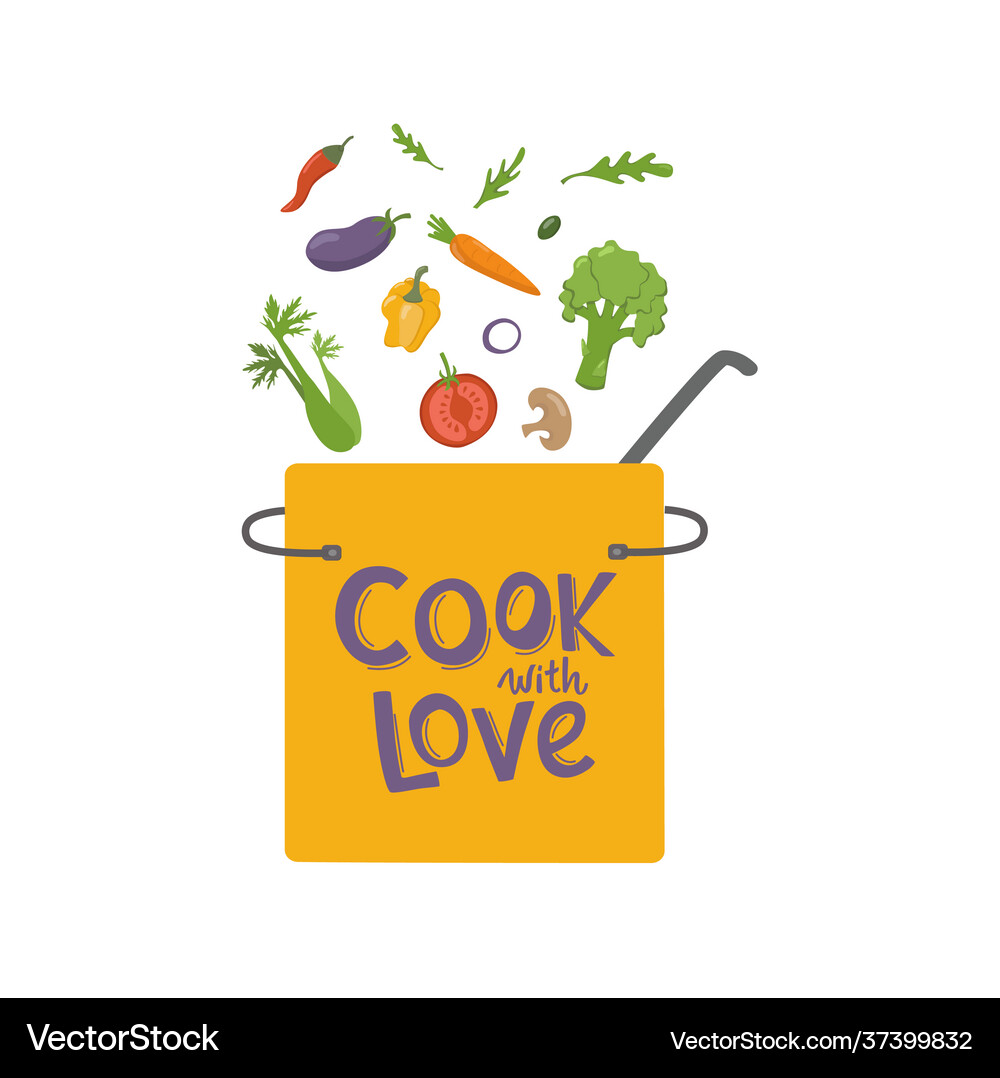 Cook with love lettering sing vegetables Vector Image