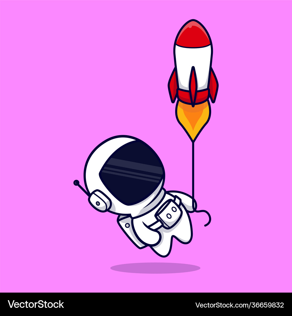 Cute astronaut and rocket balloon cartoon icon Vector Image