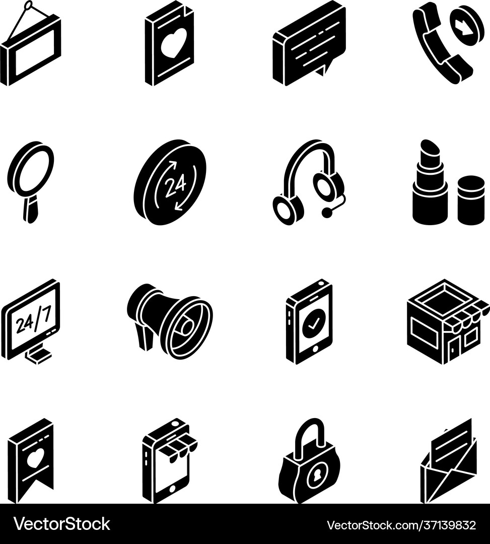 Ecommerce solid isometric icons pack Royalty Free Vector