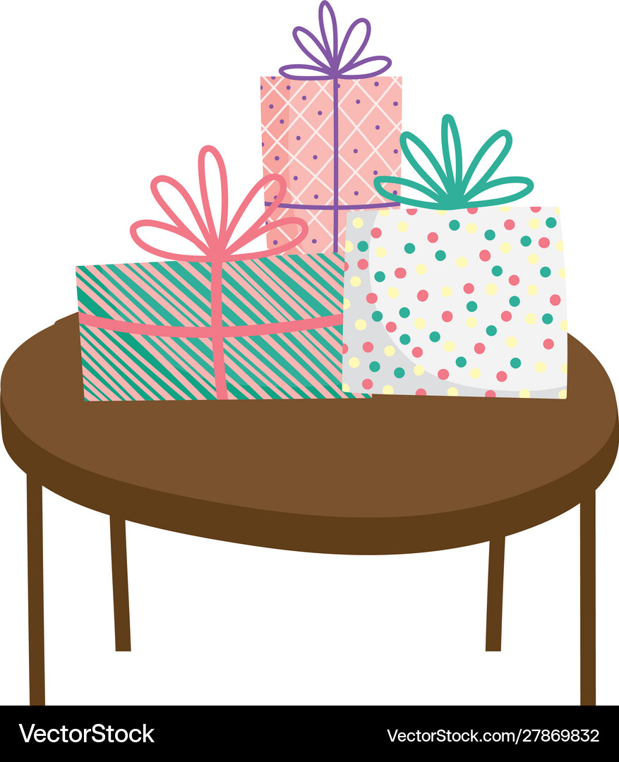 Gift boxes on round table furniture icon Vector Image