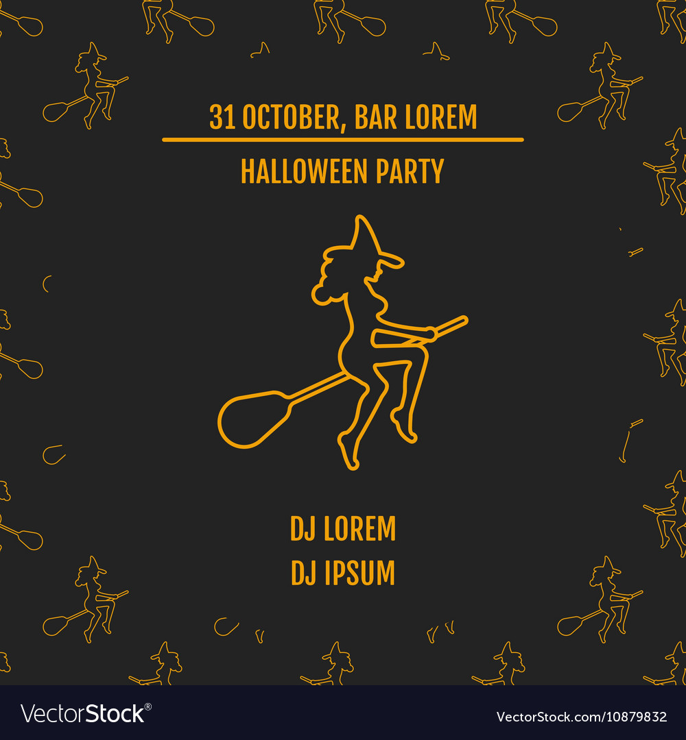 Happy halloween linear poster with witch Vector Image