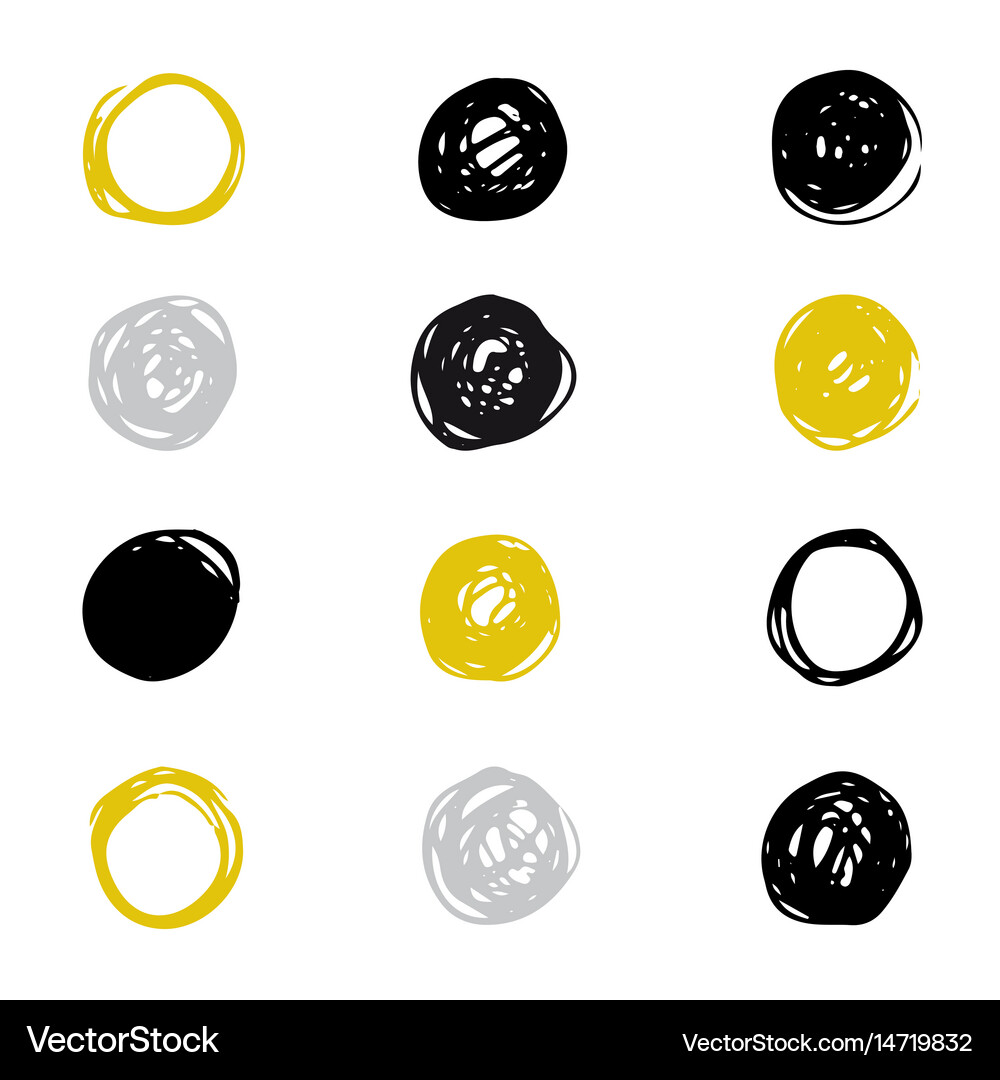 Set of drawn ink stain abstract circle Royalty Free Vector