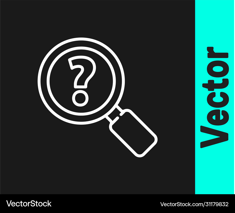 White line unknown search icon isolated on black Vector Image