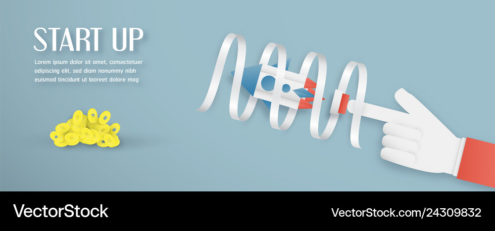 With start up concept in paper cut craft Vector Image