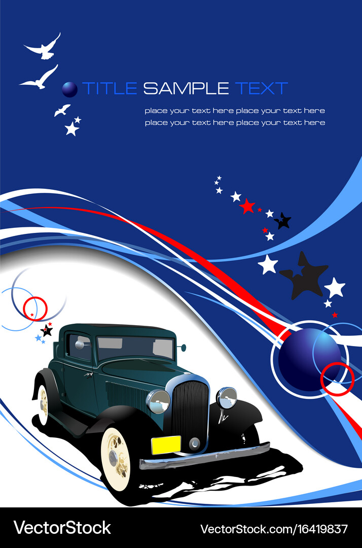 Blue business background with retro car image Vector Image