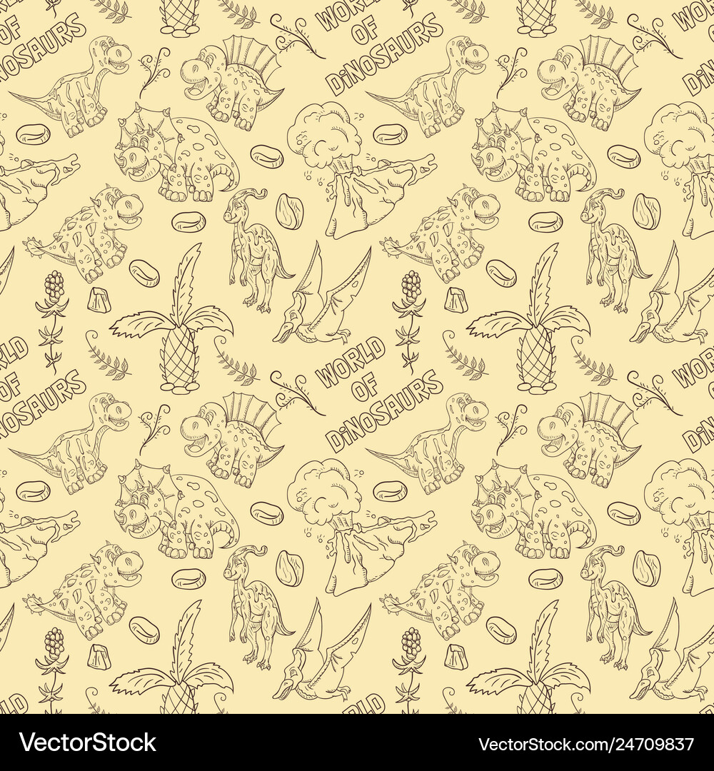 Contour seamless the pattern of small dinosaurs Vector Image