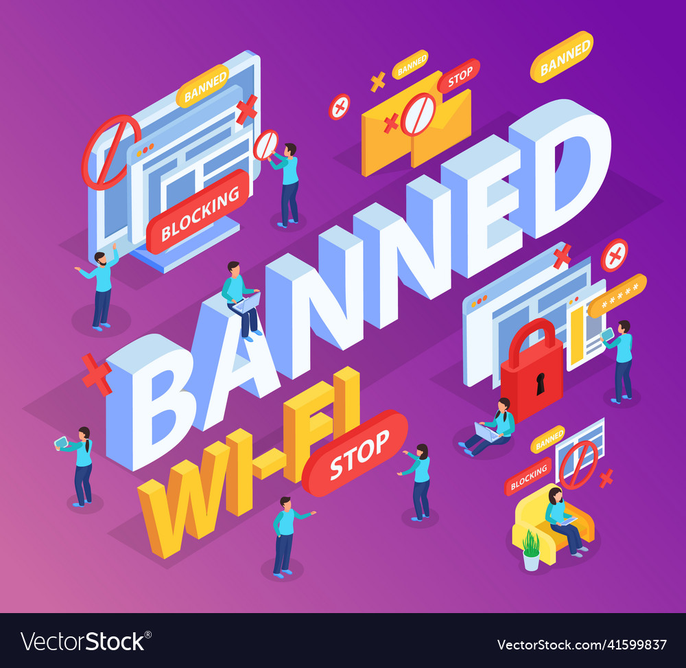 Internet blocking isometric composition Royalty Free Vector