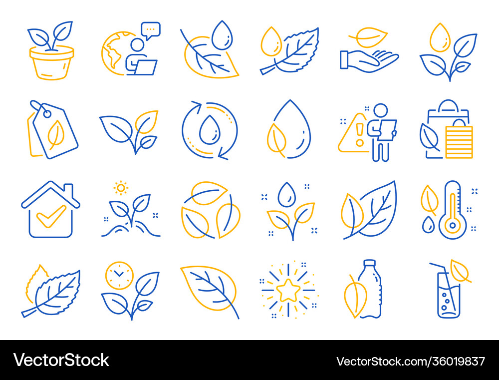 Plants line icons set leaf growing plant Vector Image