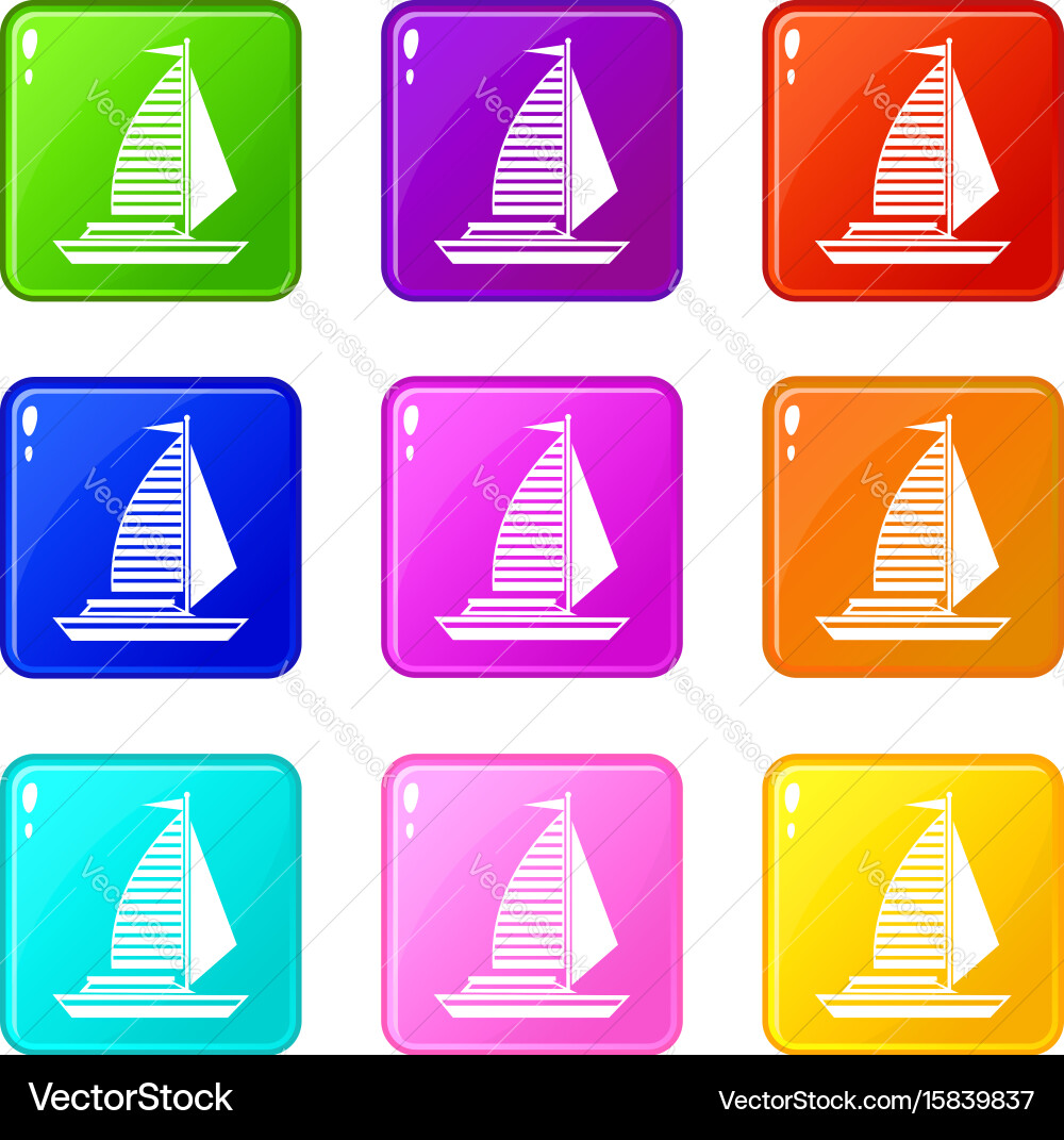 Yacht with sails icons 9 set Royalty Free Vector Image