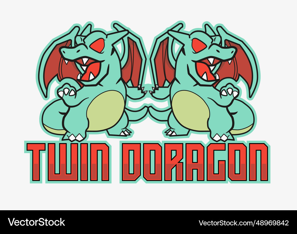 Animal gaming logo with twin dragon Royalty Free Vector