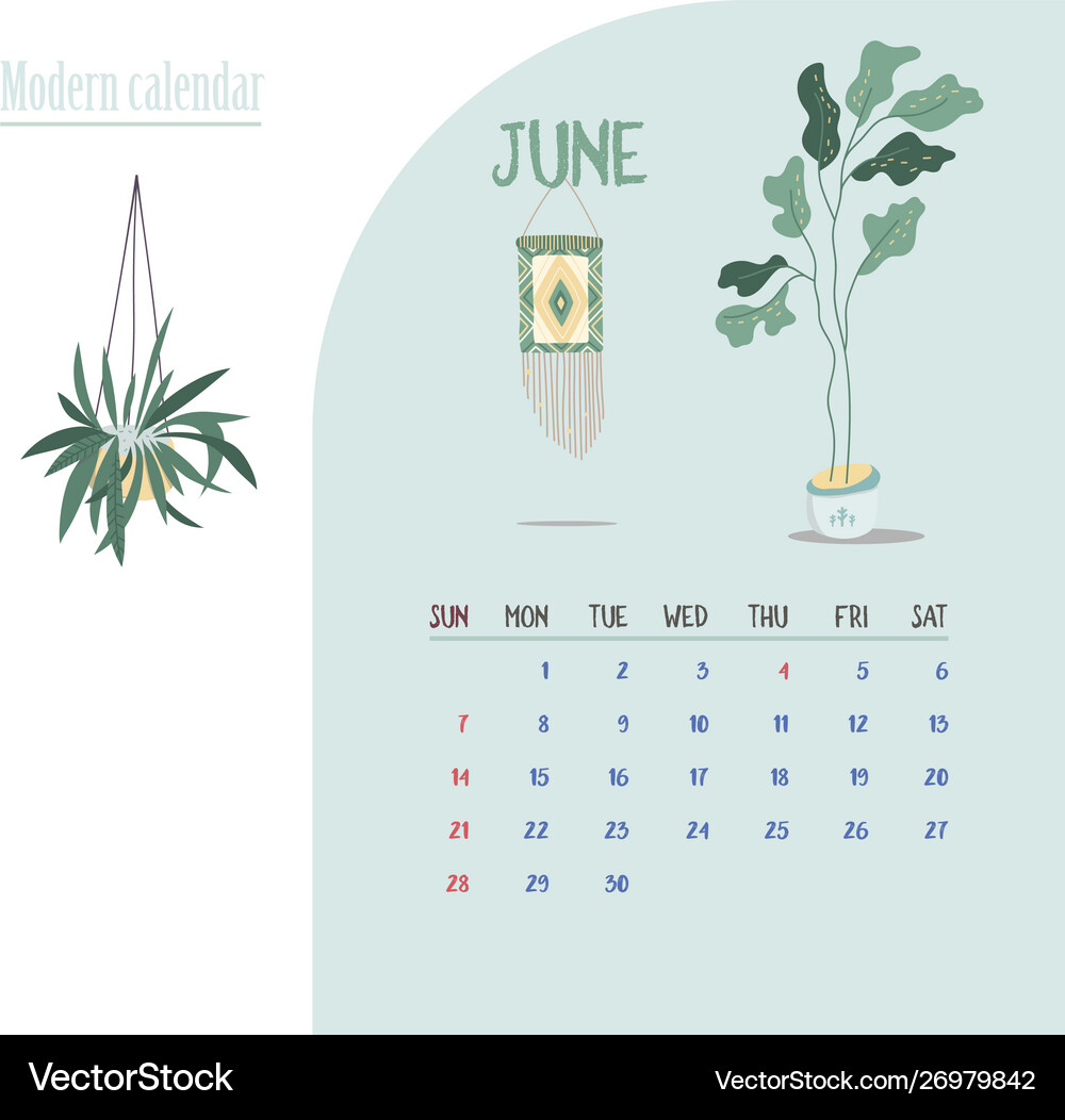 Calendar 2020 set with modern plants Royalty Free Vector