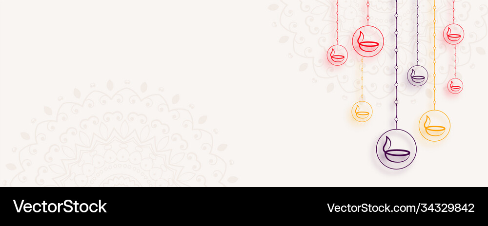 Happy diwali flat diya decoration with text space Vector Image
