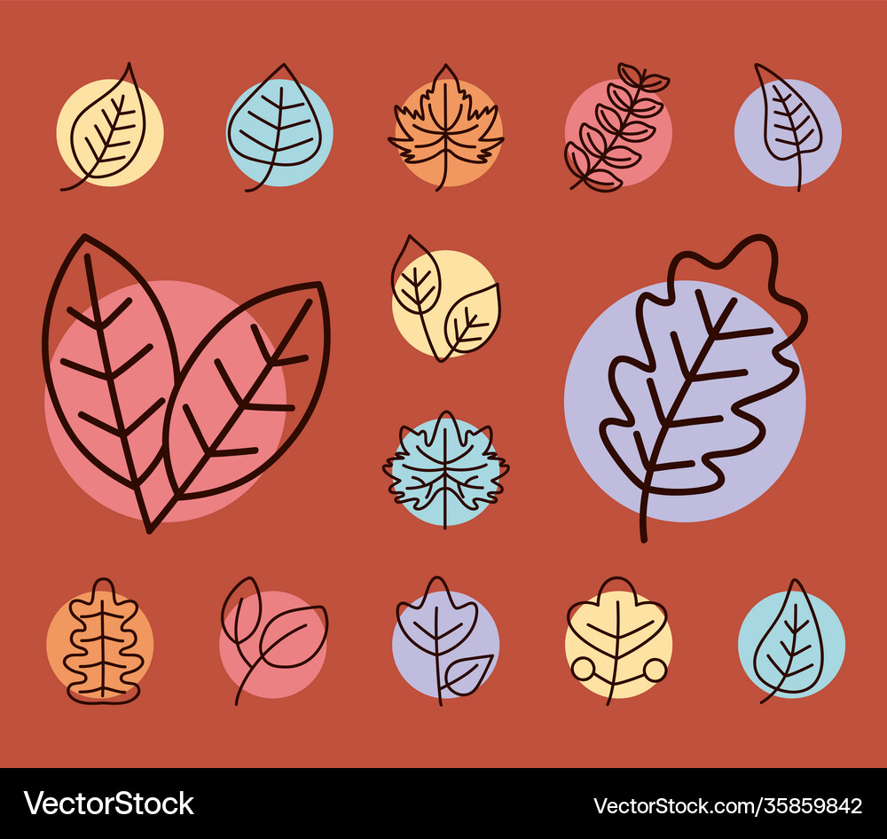 Leaves line style set icons design Royalty Free Vector Image