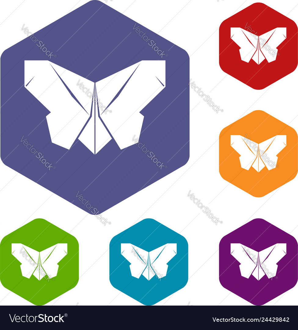 Origami butterfly icons hexahedron Royalty Free Vector Image