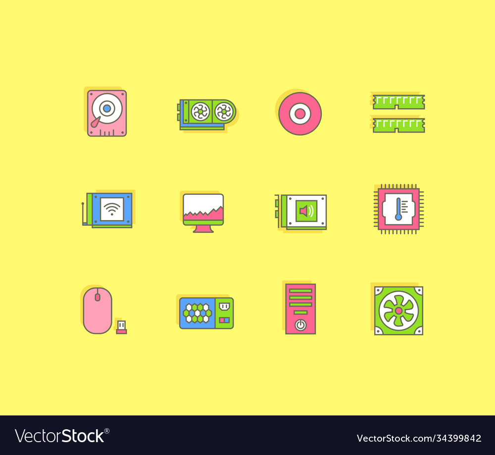 Set simple line icons computer upgrading Vector Image