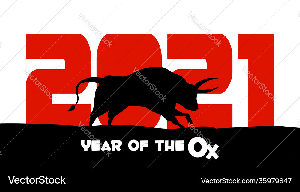 2021 year ox numbers with bull Royalty Free Vector Image