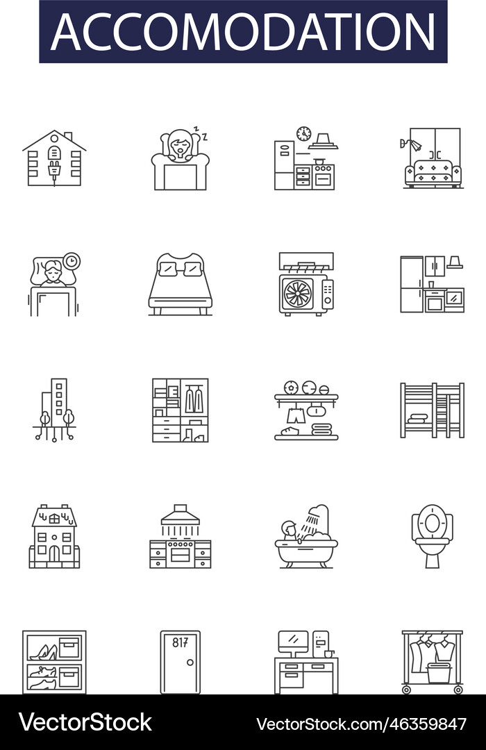 Accommodation line icons and signs room Royalty Free Vector