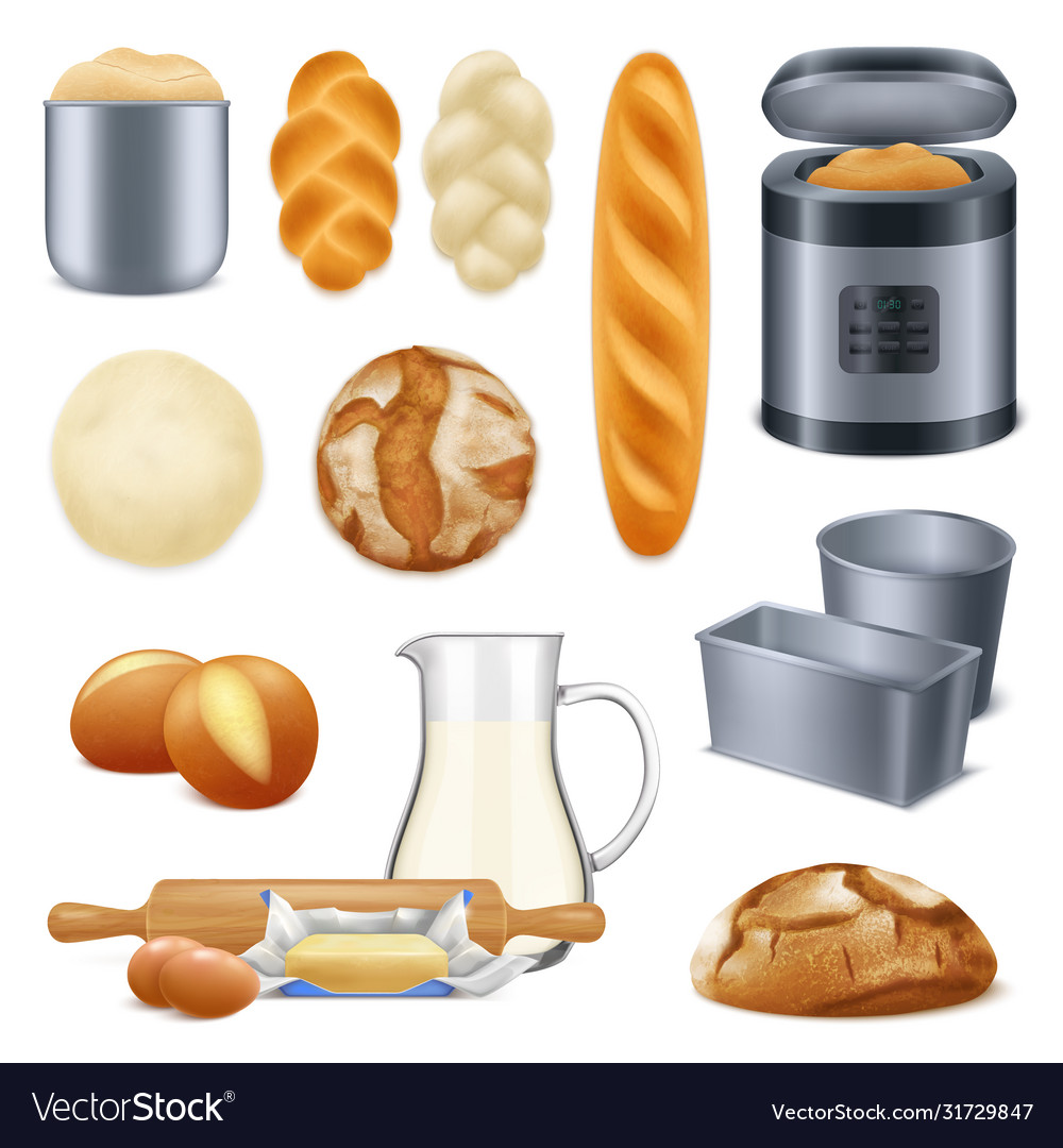 Bread machine realistic set Royalty Free Vector Image