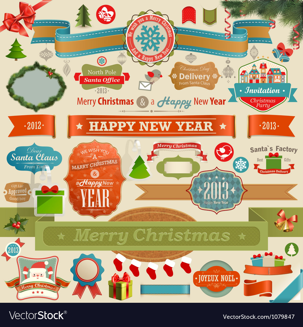 Christmas set - vintage ribbons Royalty Free Vector Image