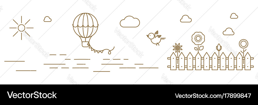 Countryside line style landscape banner Royalty Free Vector