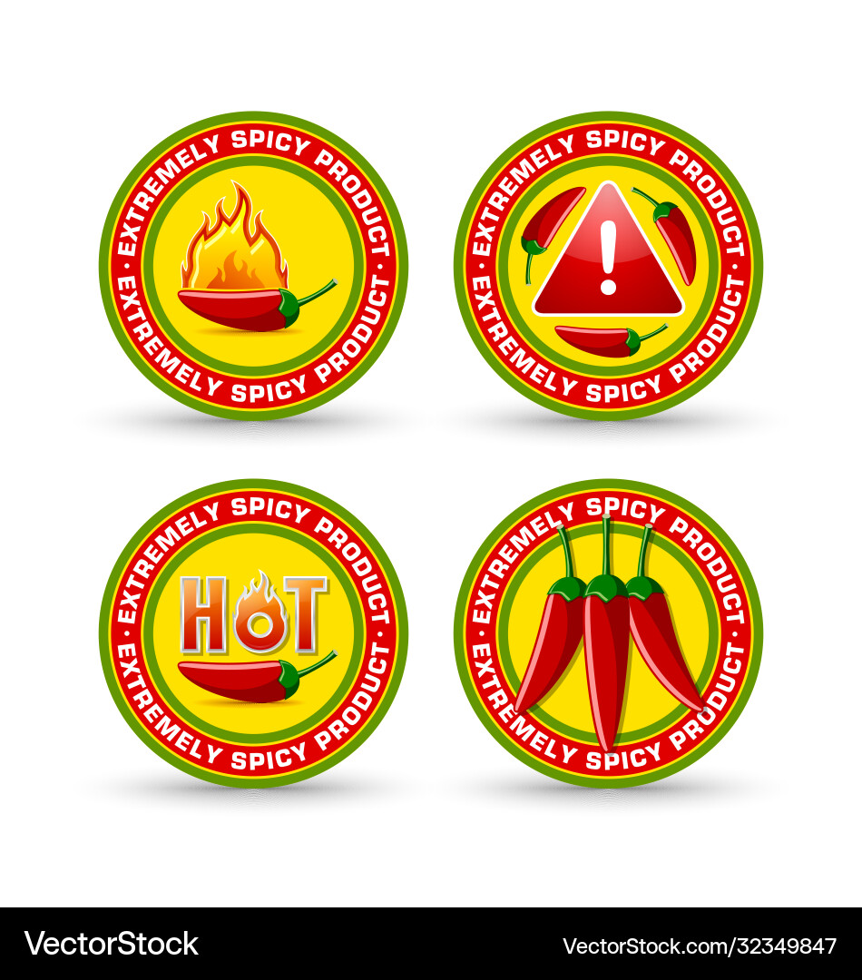 Extremely spicy product badges with red chilli Vector Image