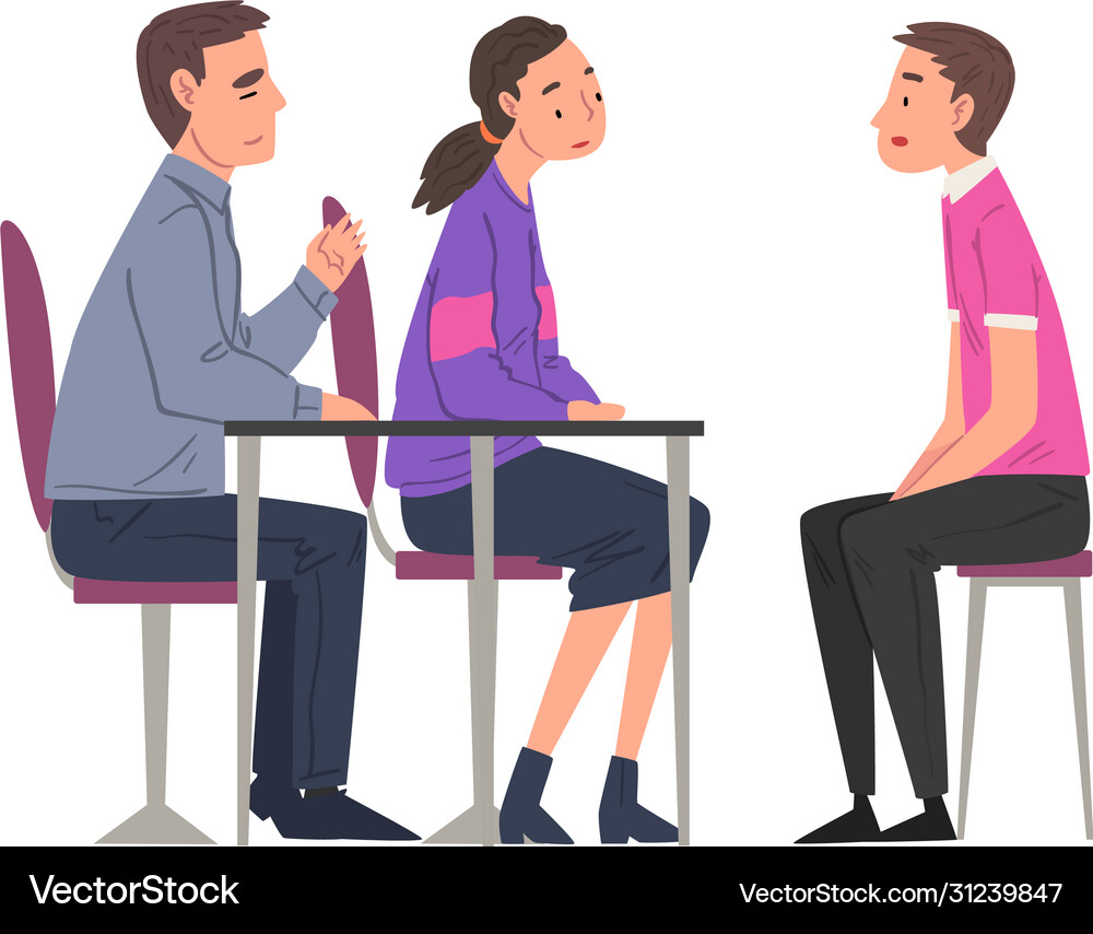 Hr managers talking with candidates young man Vector Image