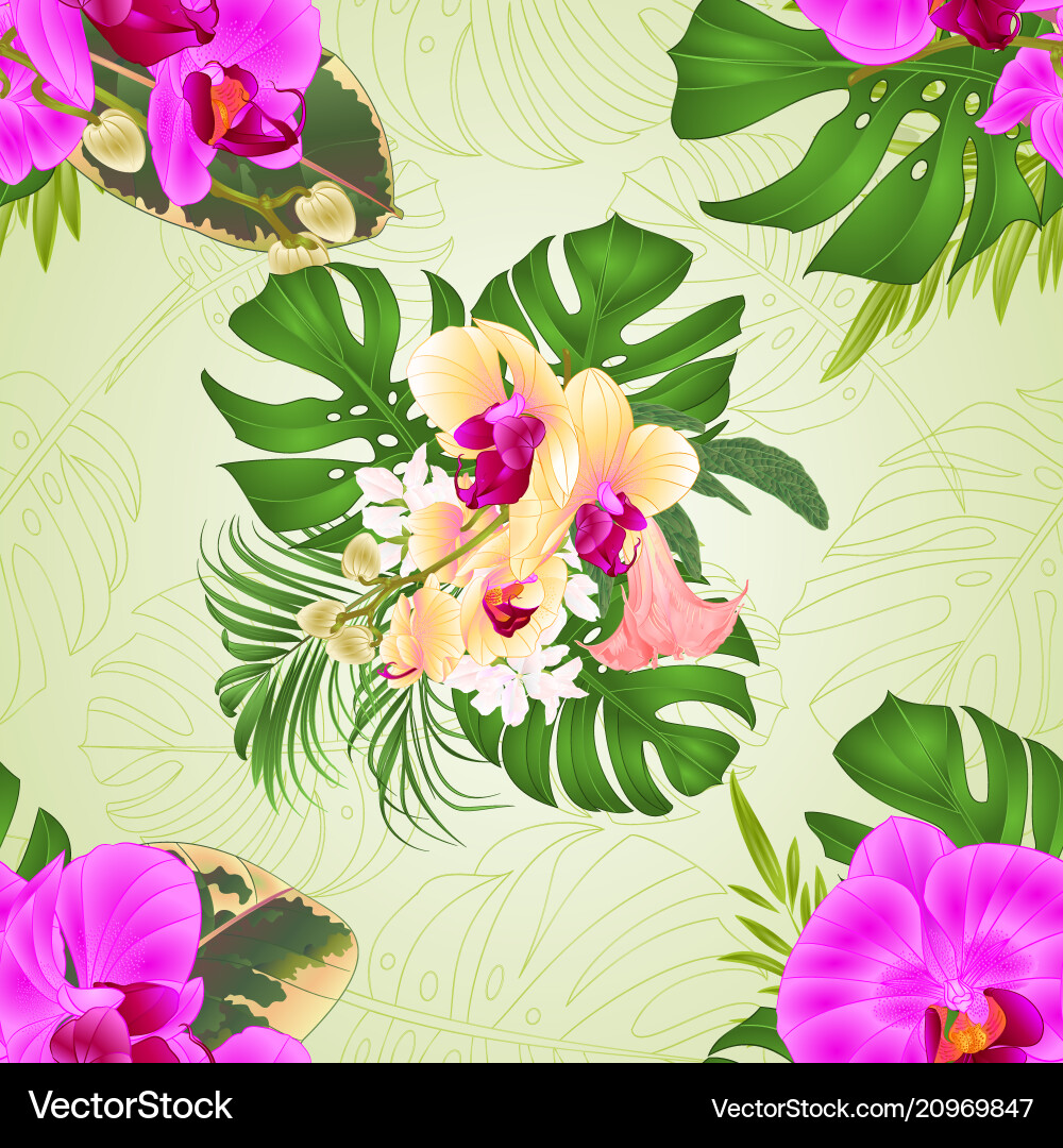 Seamless texture bouquet with tropical flowers Vector Image