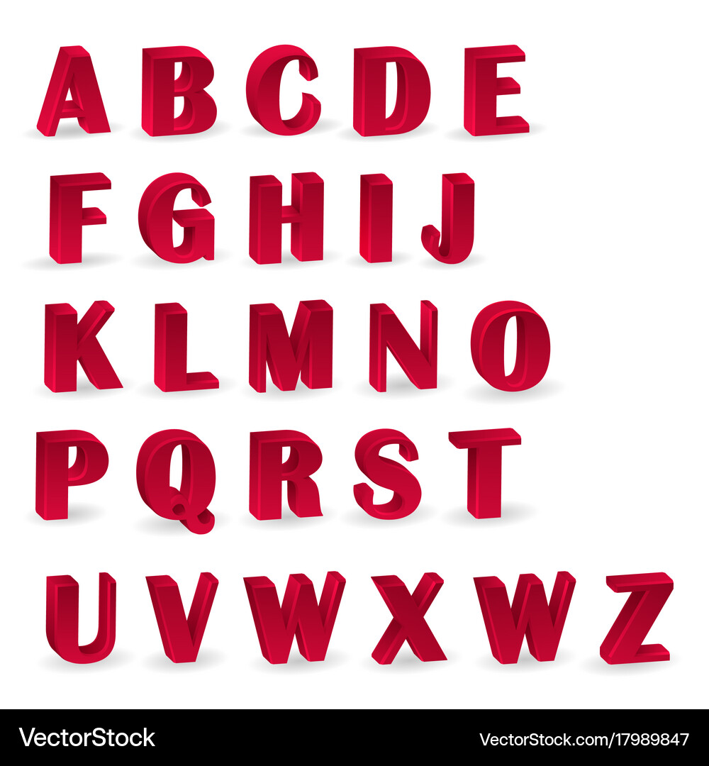 Set of red alphabets with numerals 3d alphabet Vector Image