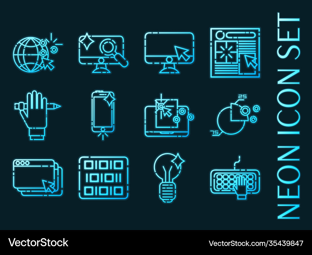 Web design set icons blue glowing neon style Vector Image