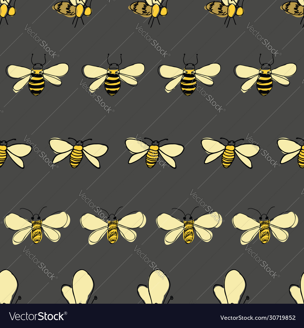Bees line up on gray background seamless Vector Image