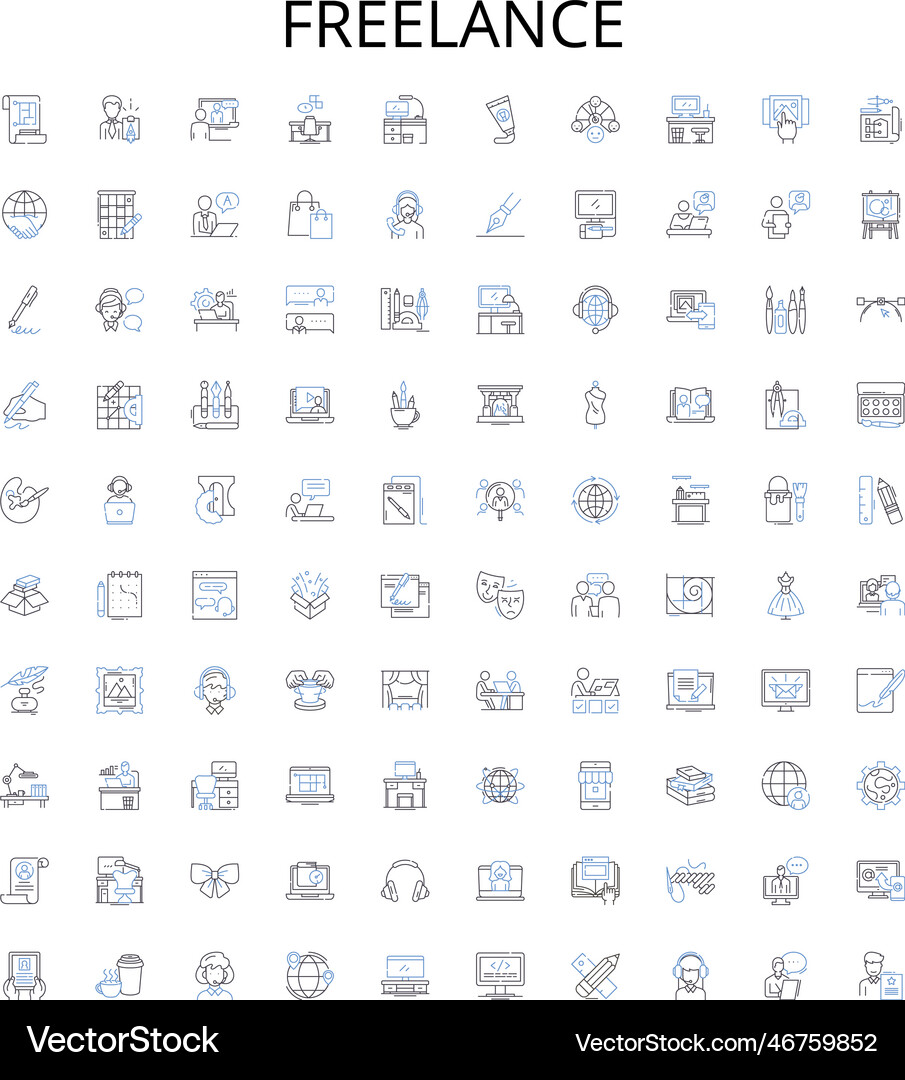 Freelance outline icons collection freelancer Vector Image