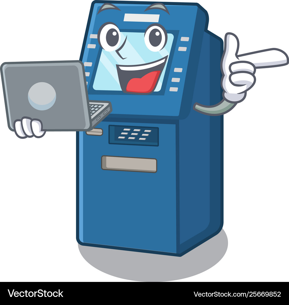With laptop atm machine isolated mascot Royalty Free Vector