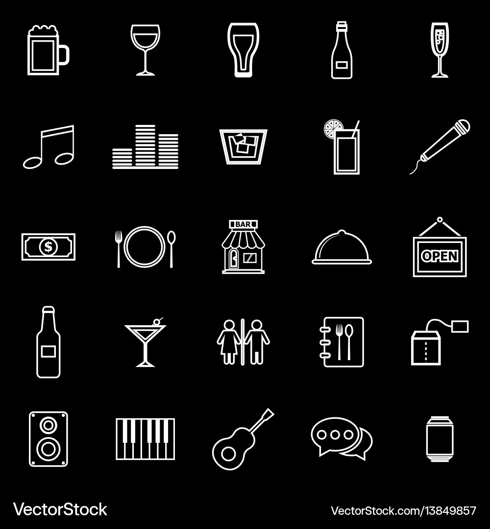 Bar line icons on black background Royalty Free Vector Image
