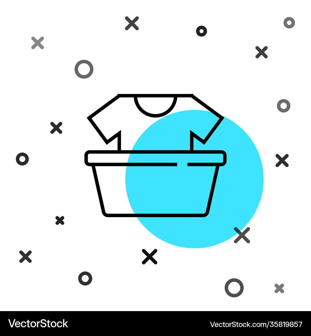 Black line plastic basin with shirt icon isolated Vector Image