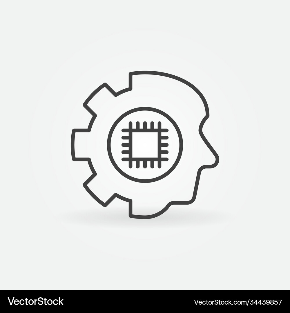 Chip inside human head with gear line icon ai Vector Image