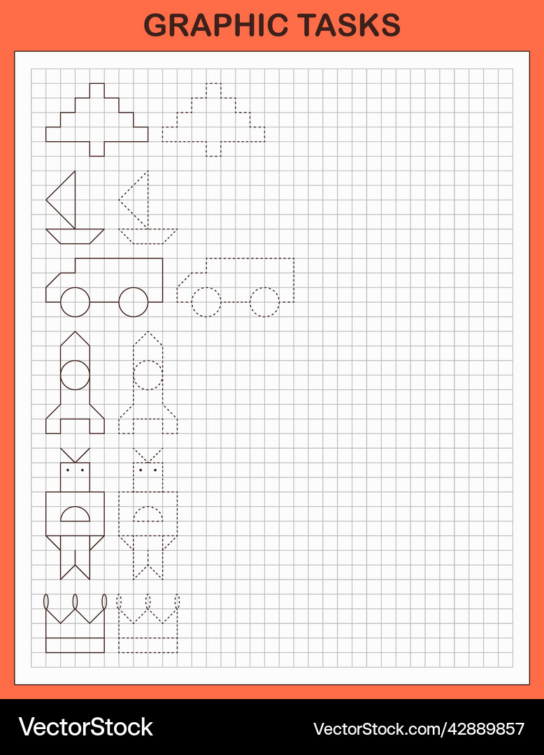 Graphic tasks by cells educational games for kids Vector Image