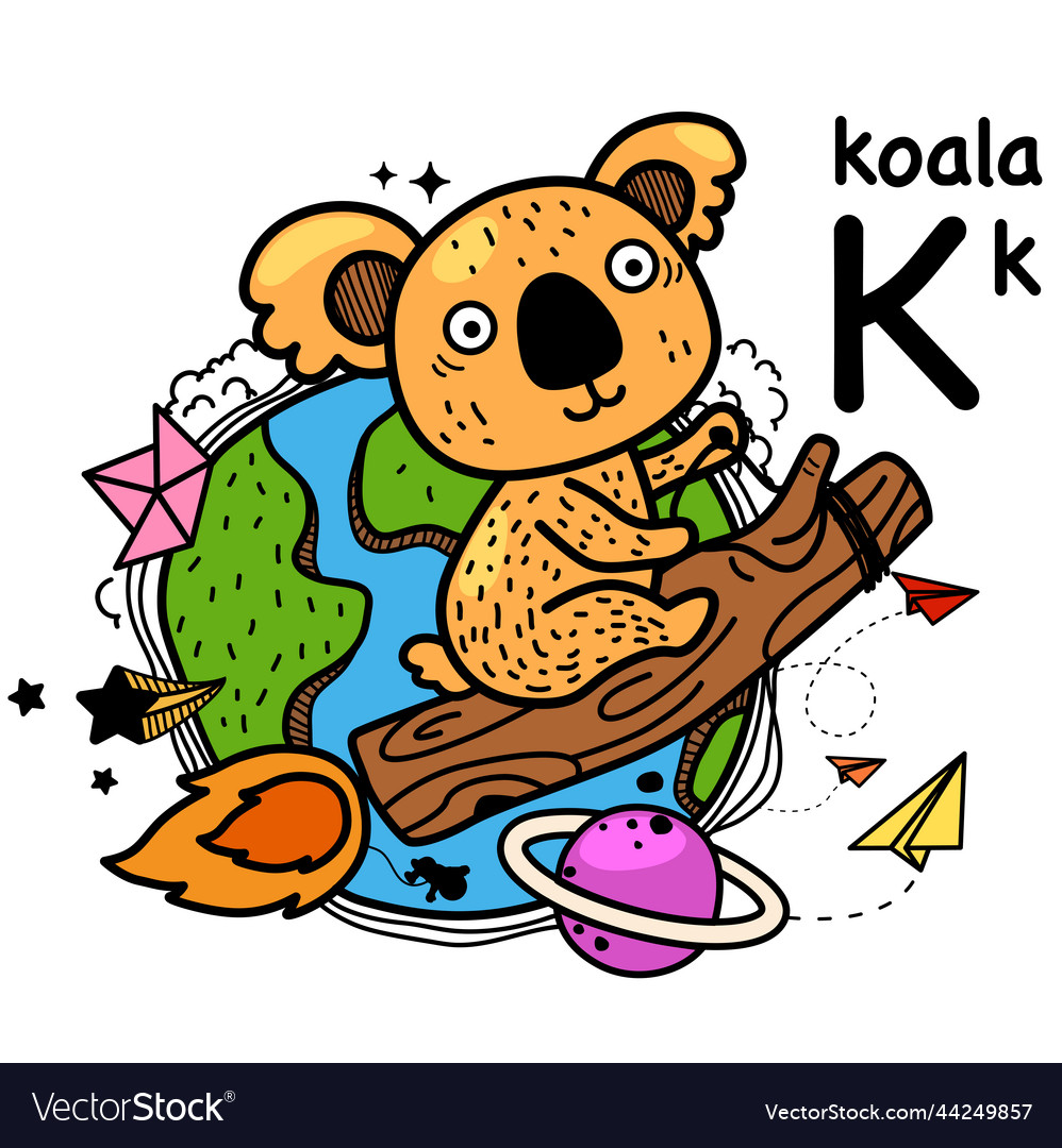 Hand drawnalphabet letter k-koala Royalty Free Vector Image